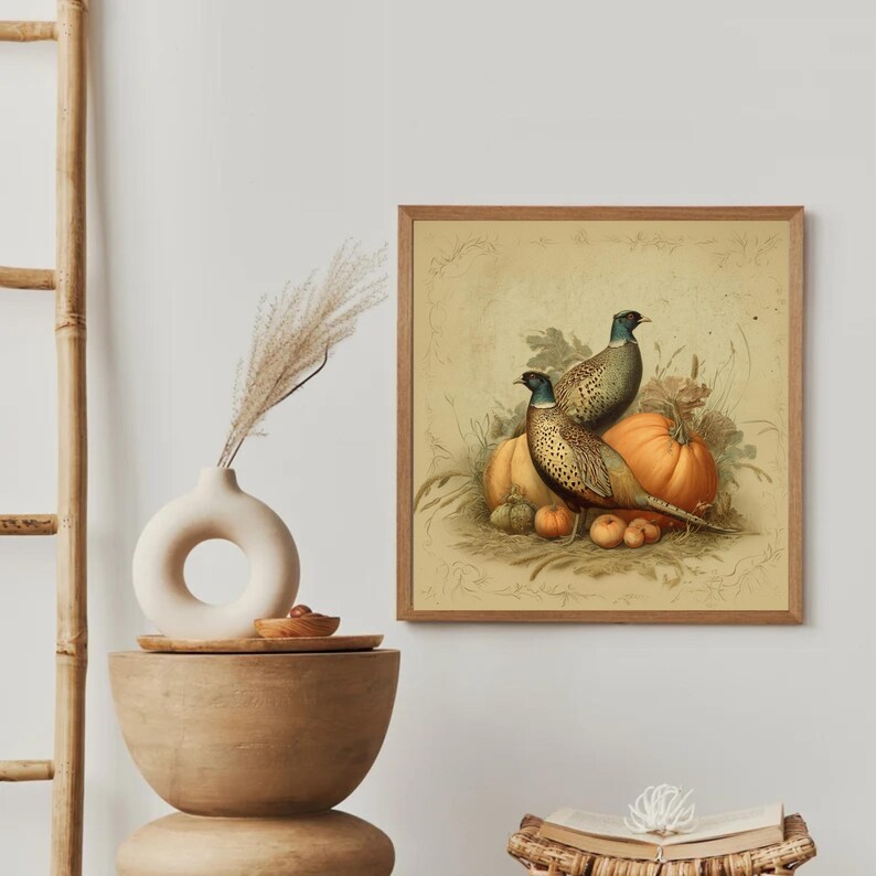 Vintage Pheasant Wildlife Hunter Cabin Decor Print, Pumpkin Fall Accent ...