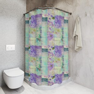 Patchwork Quilt Shower Curtain Purple Mint Green Floral Girly Boho ...