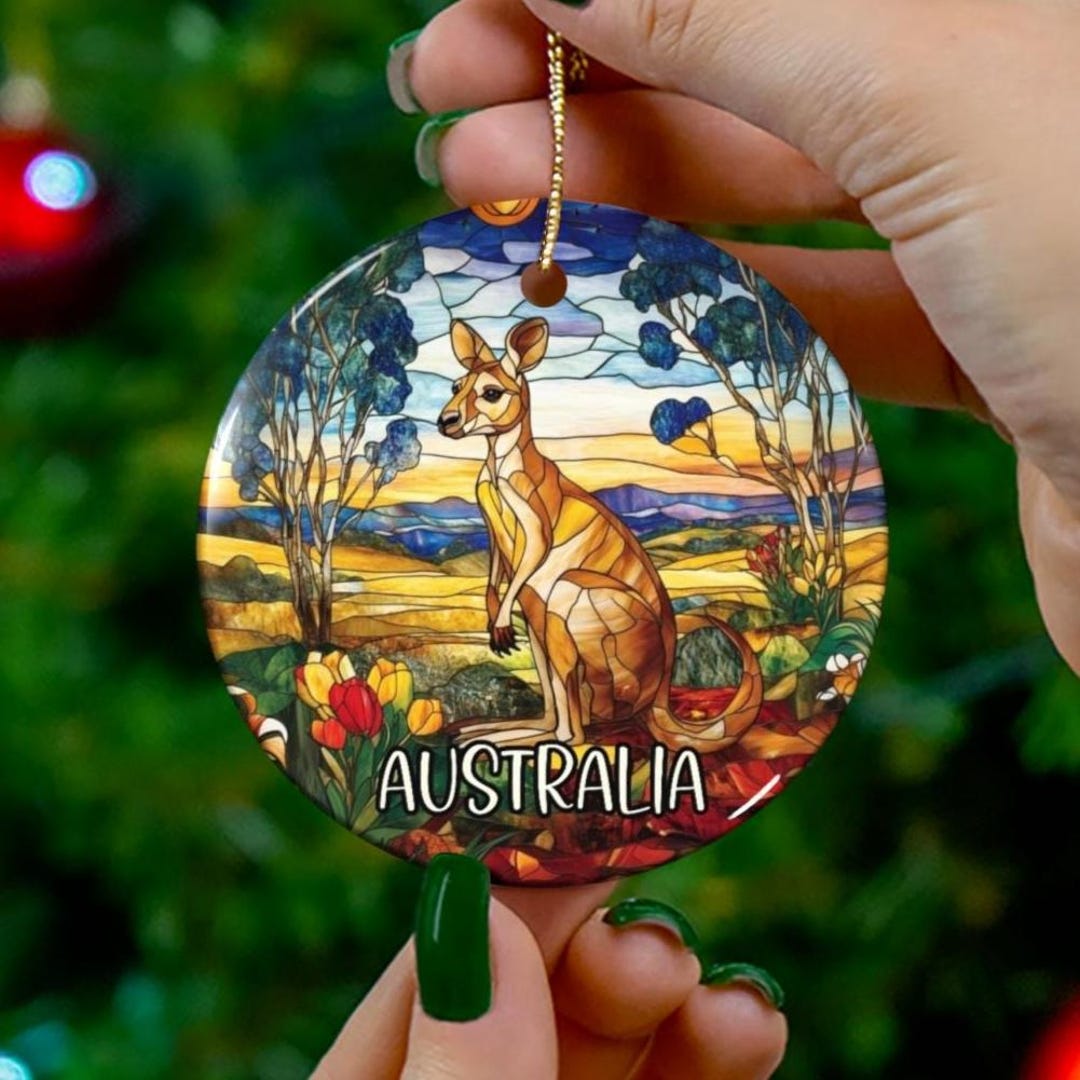Custom Australia Ornament |faux Stained Glass |unique Kangaroo Souvenir ...