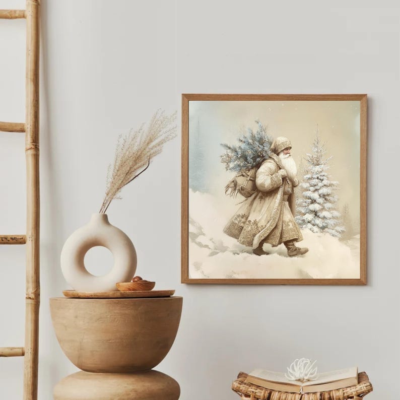 Santa Claus Vintage Art Print, Antique Style Santa Painting, Poster for ...