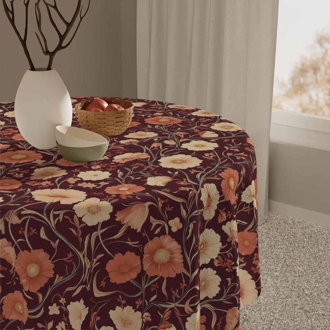 William Morris Flower of Tresor Tablecloth Peach Floral Maroon 19th ...