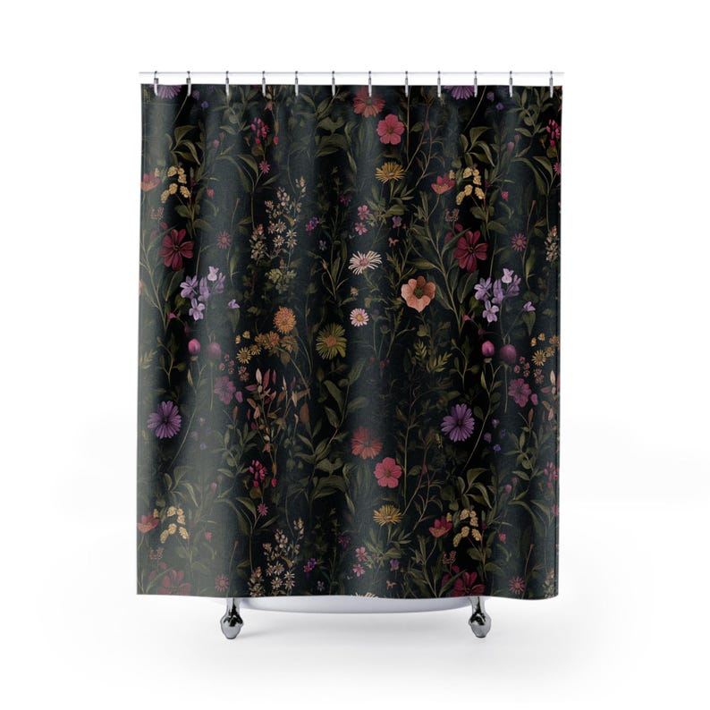 Dark Academia Cottagecore Shower Curtain Black Vintage Apothecary Herbs ...