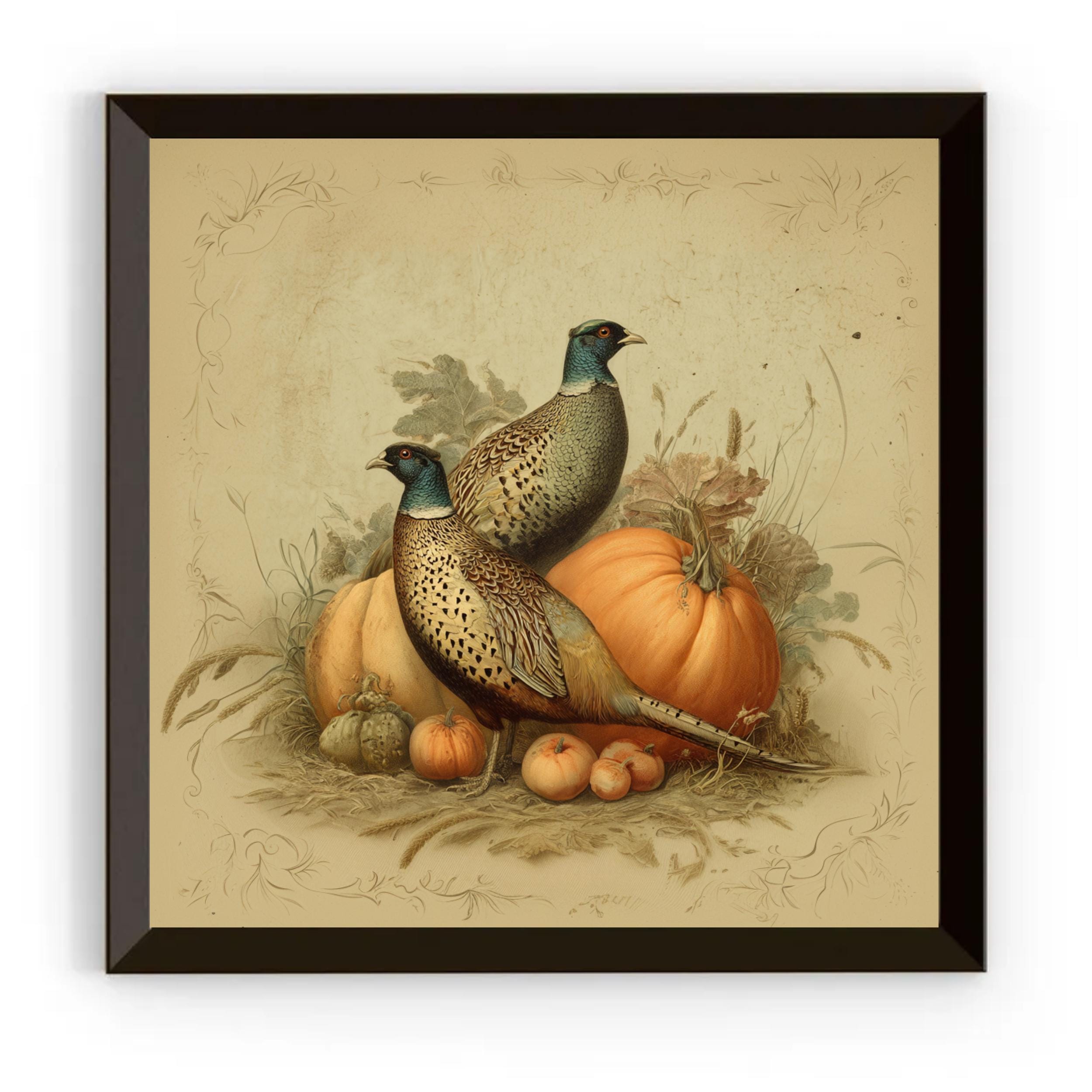 Vintage Pheasant Wildlife Hunter Cabin Decor Print, Pumpkin Fall Accent ...