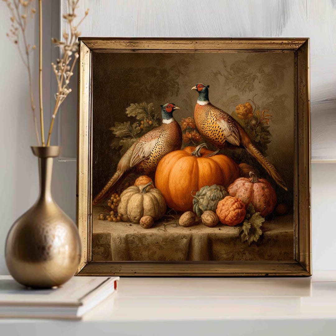 Vintage Pheasant Wildlife Decor Print, Pumpkin Fall Accent, Rustic ...