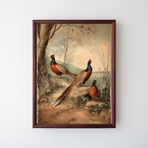Vintage Pheasant Wildlife Hunter Cabin Decor Print, Farmhouse Art, Fall ...
