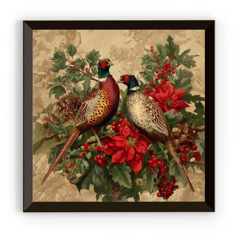 Vintage Christmas Pheasant Print, Fall Accent, Rustic Farmhouse Style ...