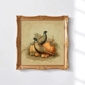 Vintage Pheasant Wildlife Hunter Cabin Decor Print, Pumpkin Fall Accent ...