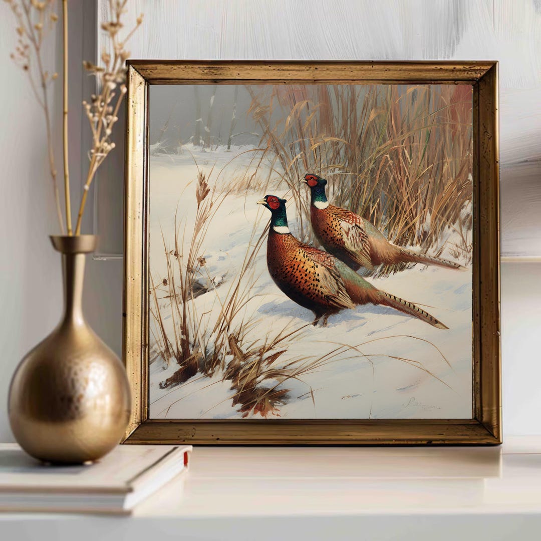 Vintage Pheasants in Snow Print, Wildlife Hunter Cabin Decor, Fall ...
