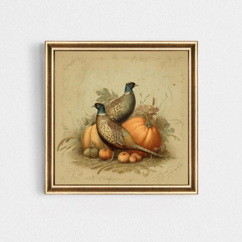 Vintage Pheasant Wildlife Hunter Cabin Decor Print, Pumpkin Fall Accent ...