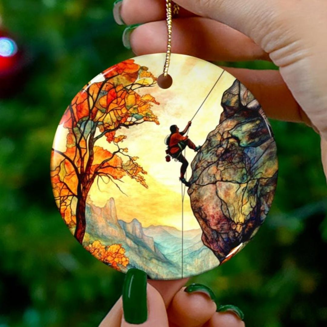 Custom Female Rock Climber Mountain Ornament |faux Stained Glass ...