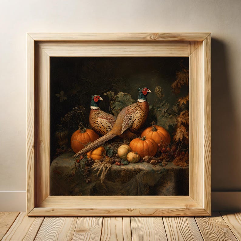 Vintage Pheasant Wildlife Hunter Cabin Decor Print, Pumpkin Fall Accent ...