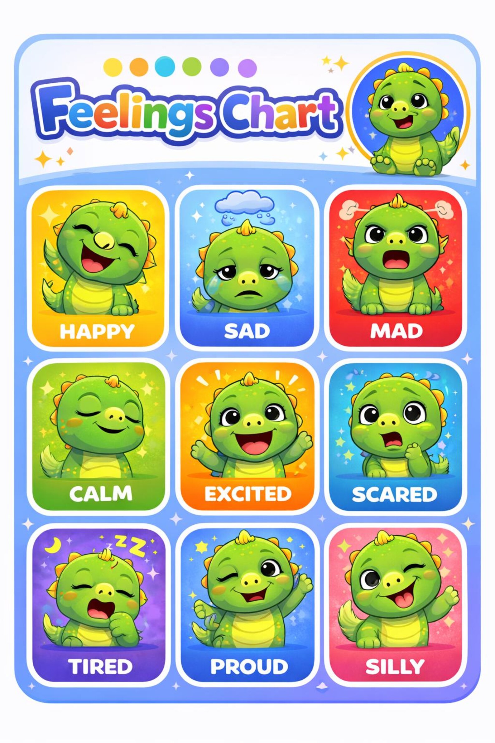 Dinosaur Feelings Chart Printable | Emotion Chart for Toddlers ...