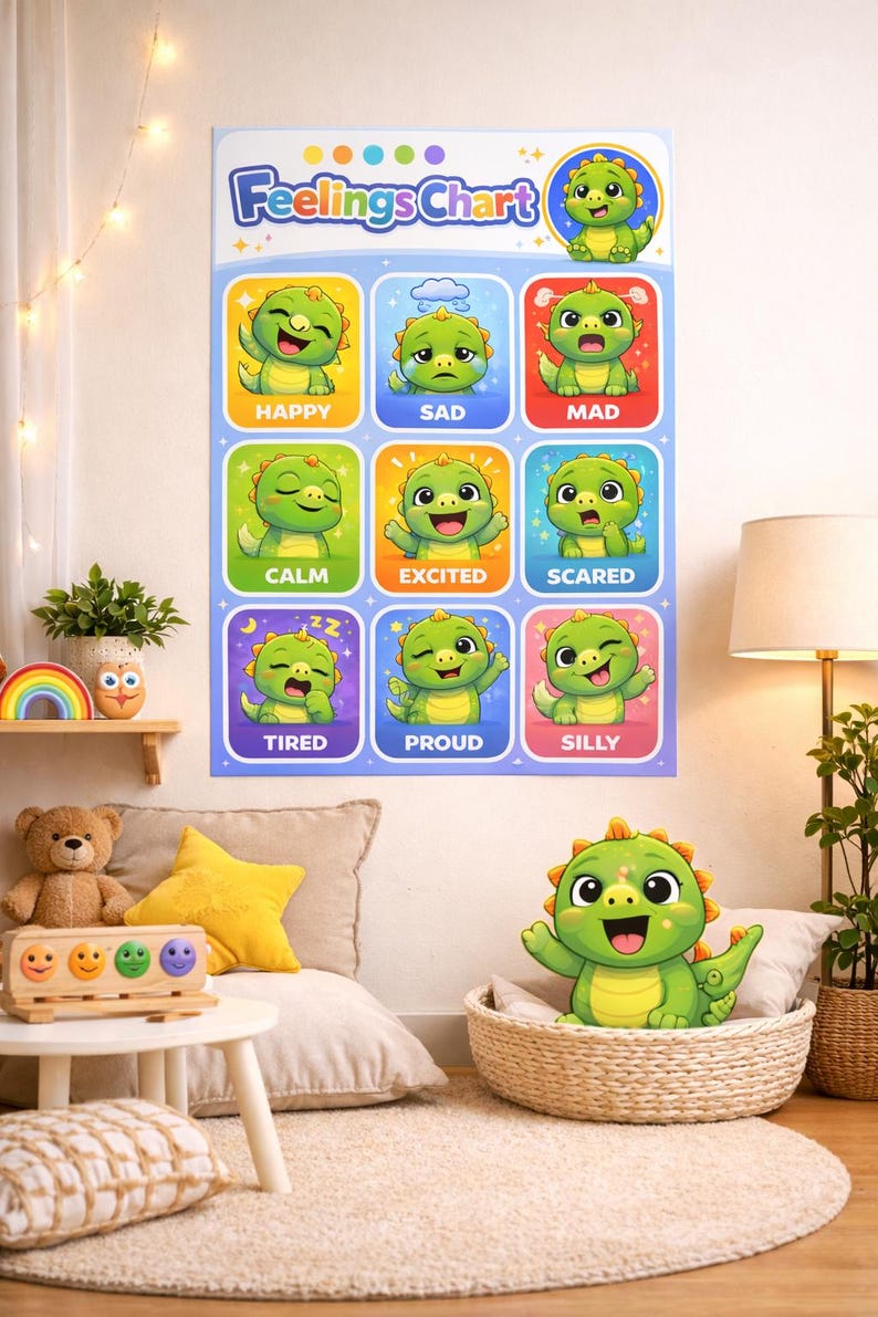 Dinosaur Feelings Chart Printable | Emotion Chart for Toddlers ...