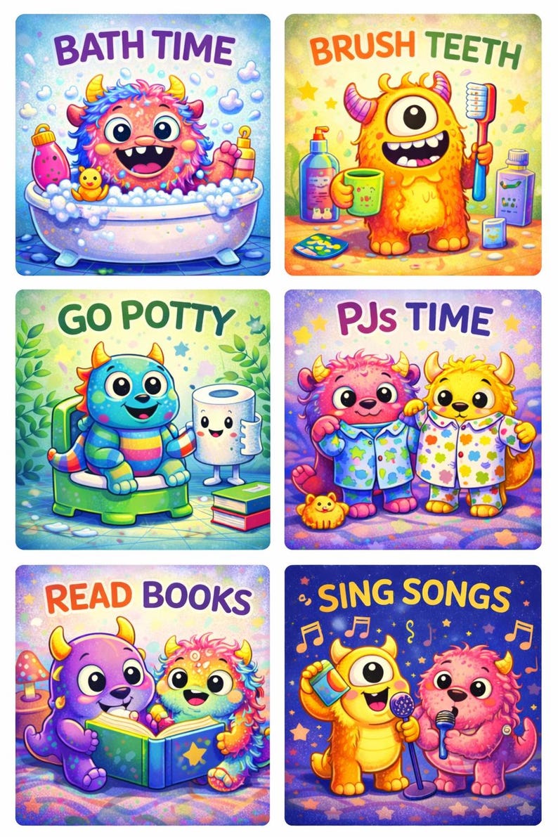 Monsters Bedtime Routine Printable Cards – Kids & Toddlers - Etsy
