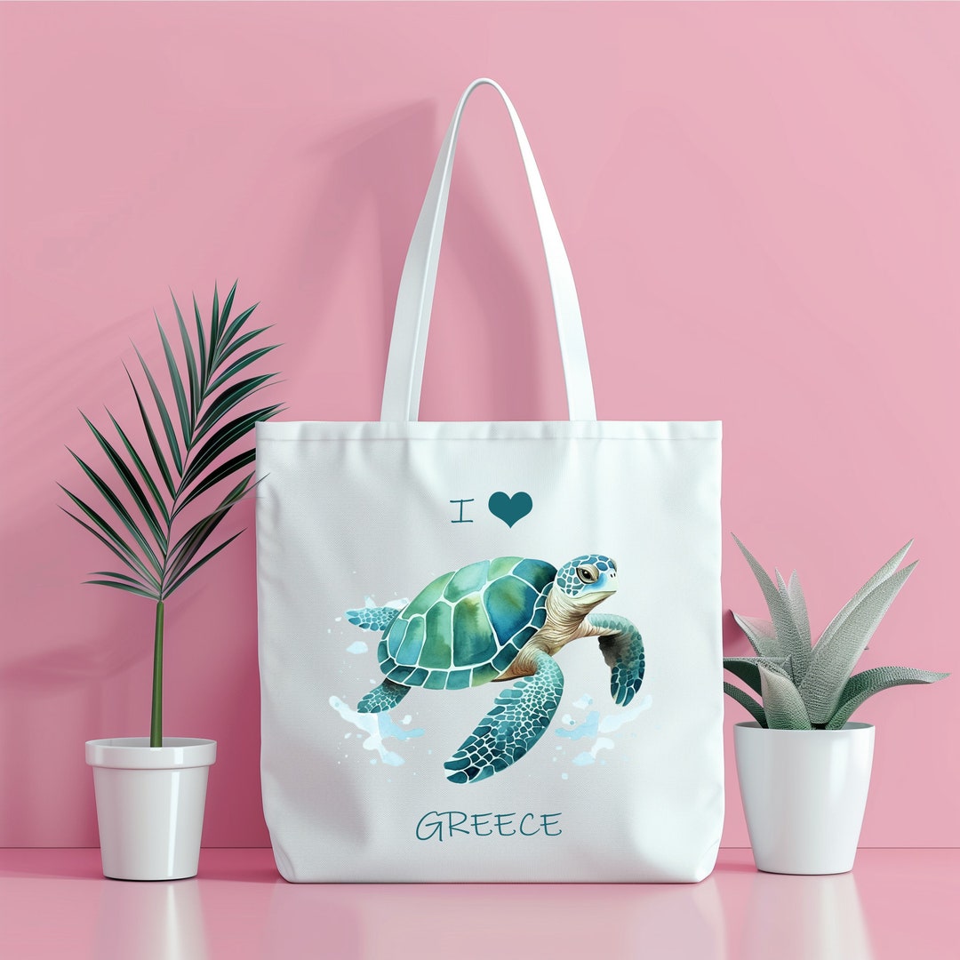 Cute Turtle Tote Bag - I Love Kefalonia Design - Personalised Tote Bag ...