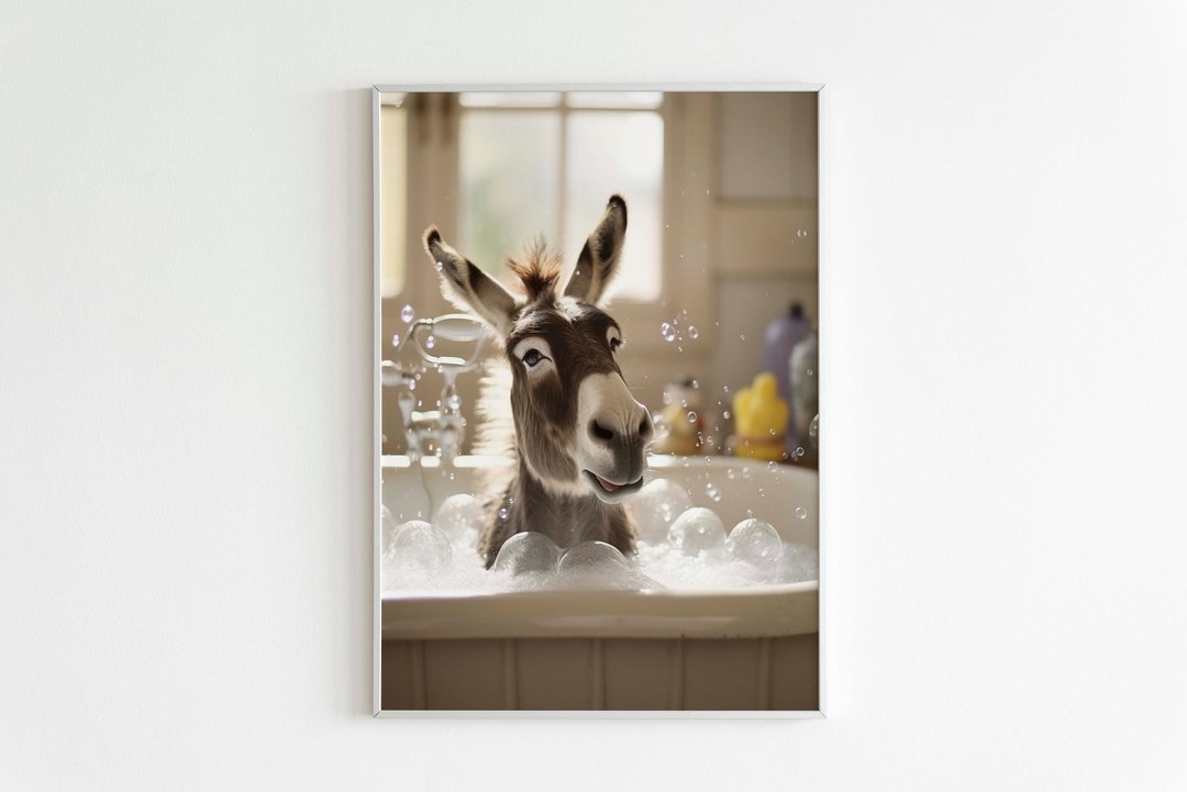 Whimsical Donkey Bath Time Art Print - Funny A4 Art Print- Bathroom ...