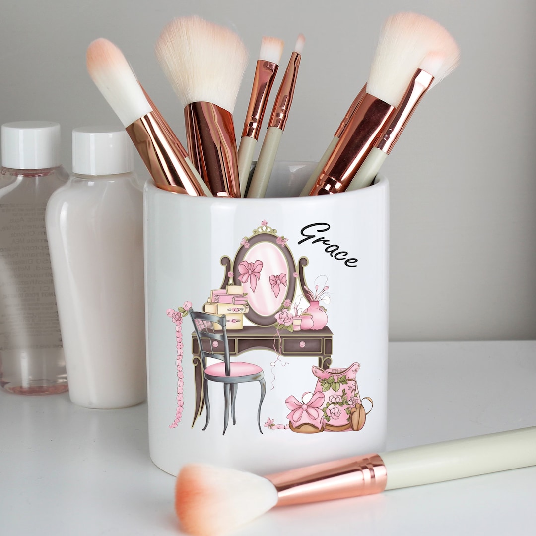 Dressing Table Personalised Name Make up Pot, Girls Makeup Brush Holder ...