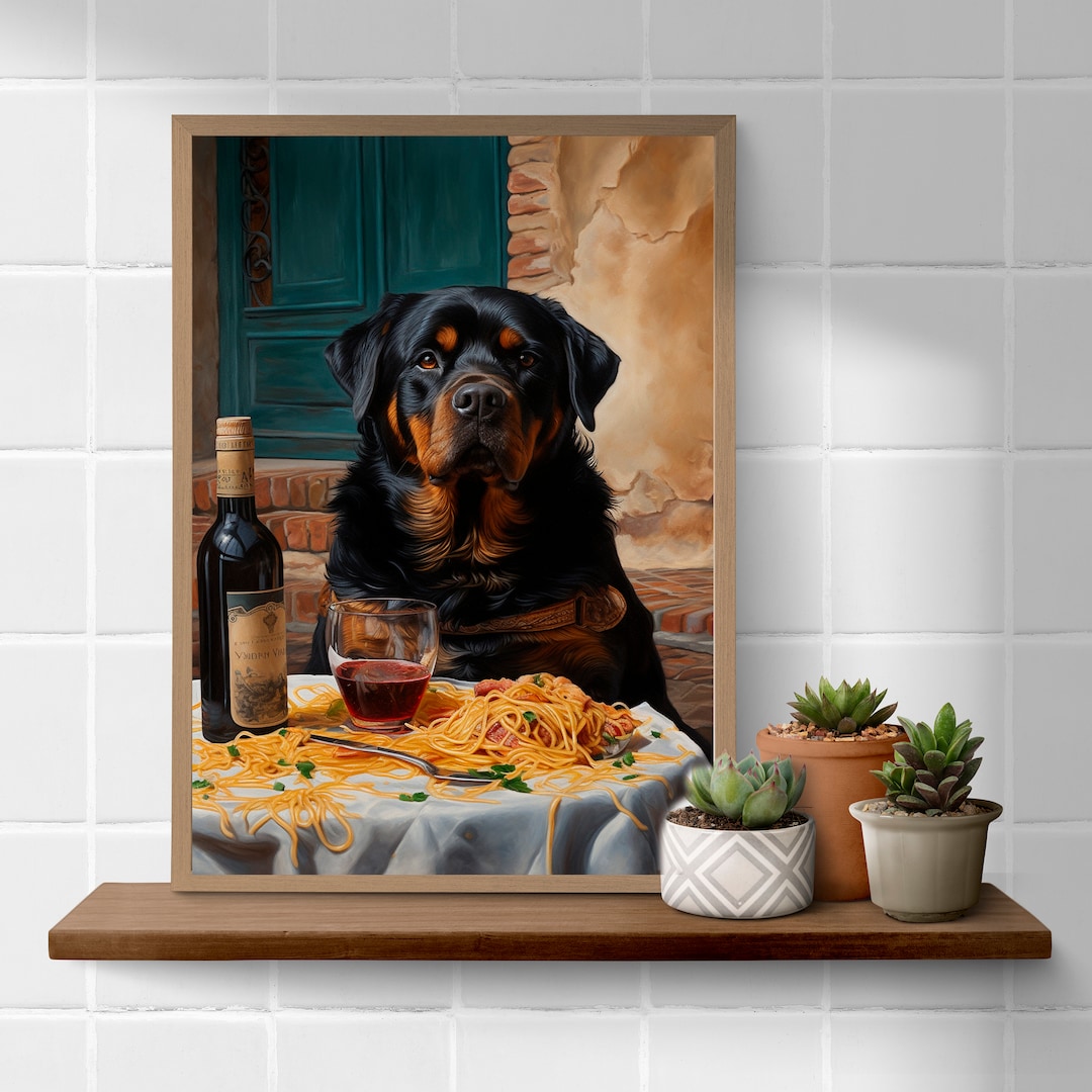 Italian Inspired Rottweiler Eating Spaghetti Funny A4 Art Print ...