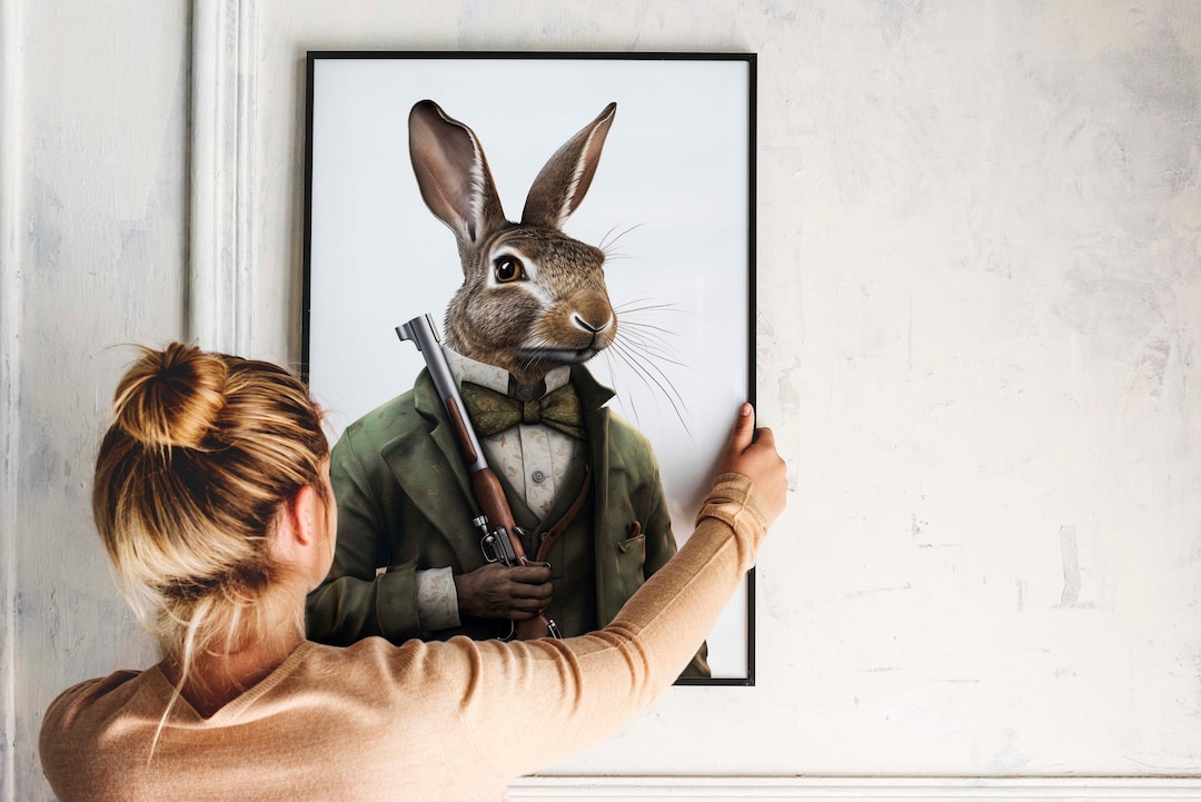 Hare Portrait - Hare With a Gun - Fun Animal Print - Countryside Living ...