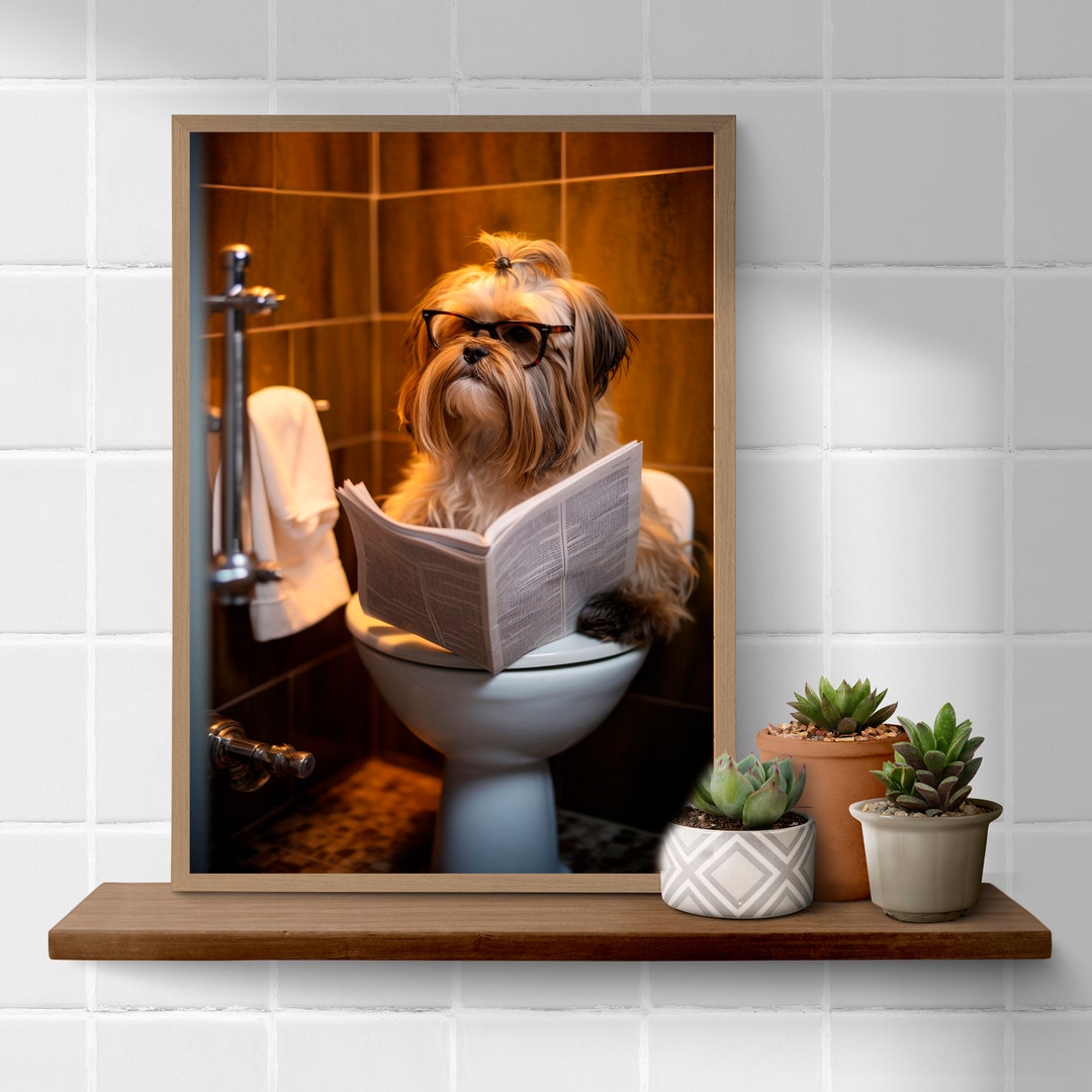 Shih Tzu on Toilet Reading the Newspaper Bathroom Funny A4 Art Print - Etsy