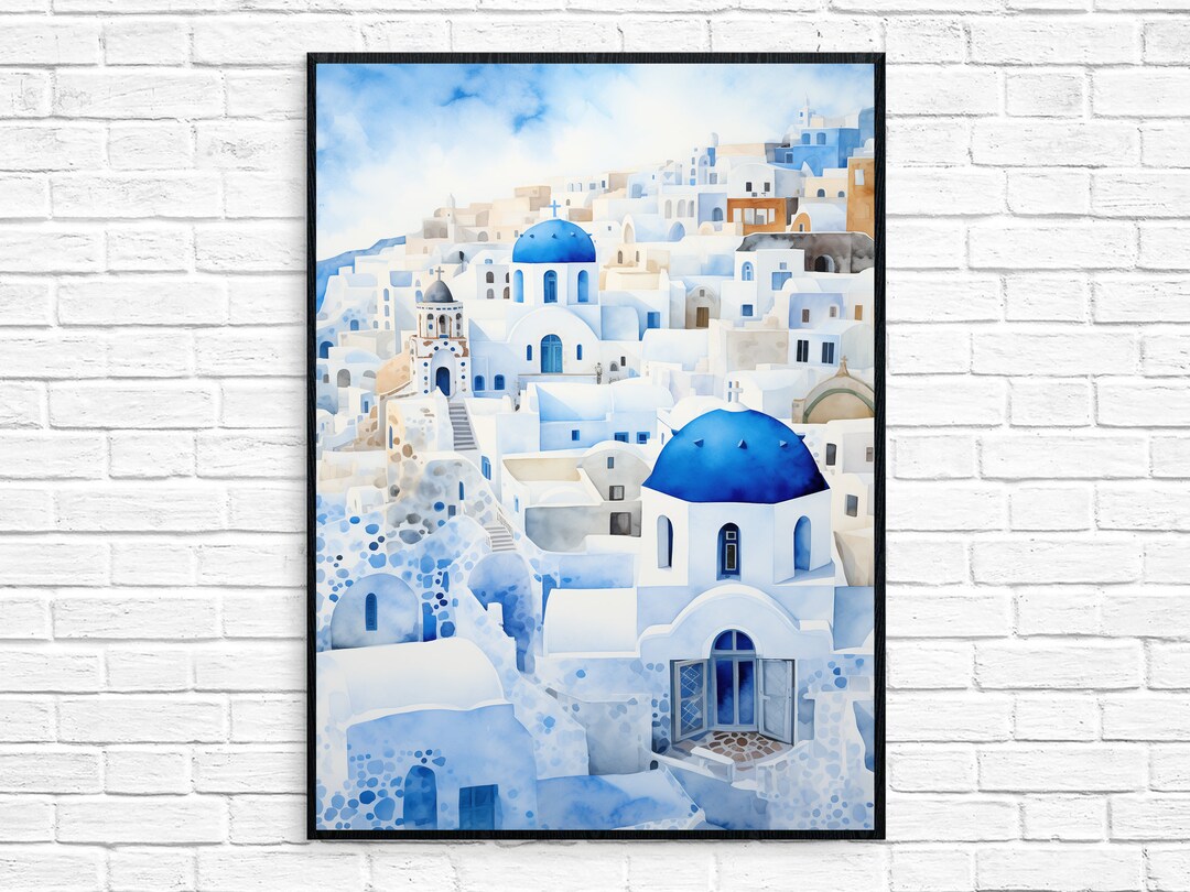 Greek Painting Spring Cityscape Watercolour, Greece Watercolour ...