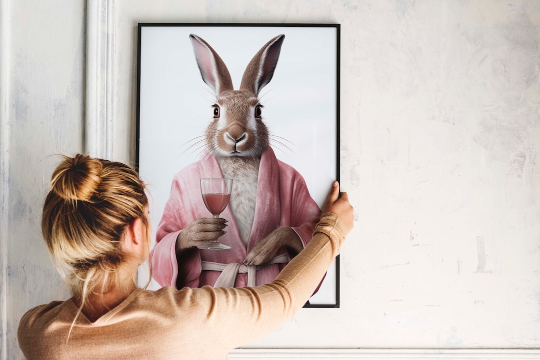 Hare Portrait - Hare in a Pink Dressing Gown -fun Animal Print - Animal ...