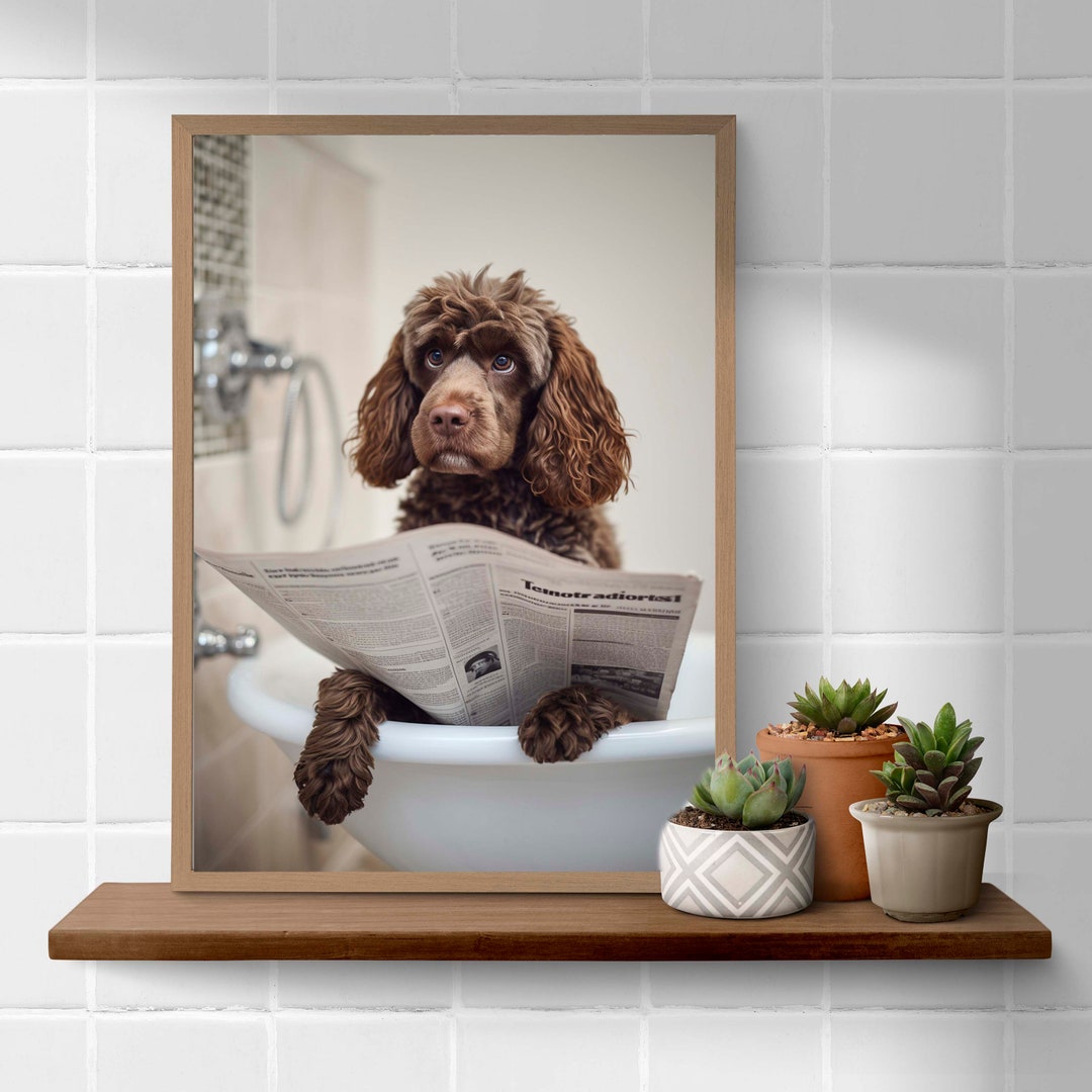 Cockapoo Reading the Newspaper - Bathroom Funny A4 Art Print - Etsy