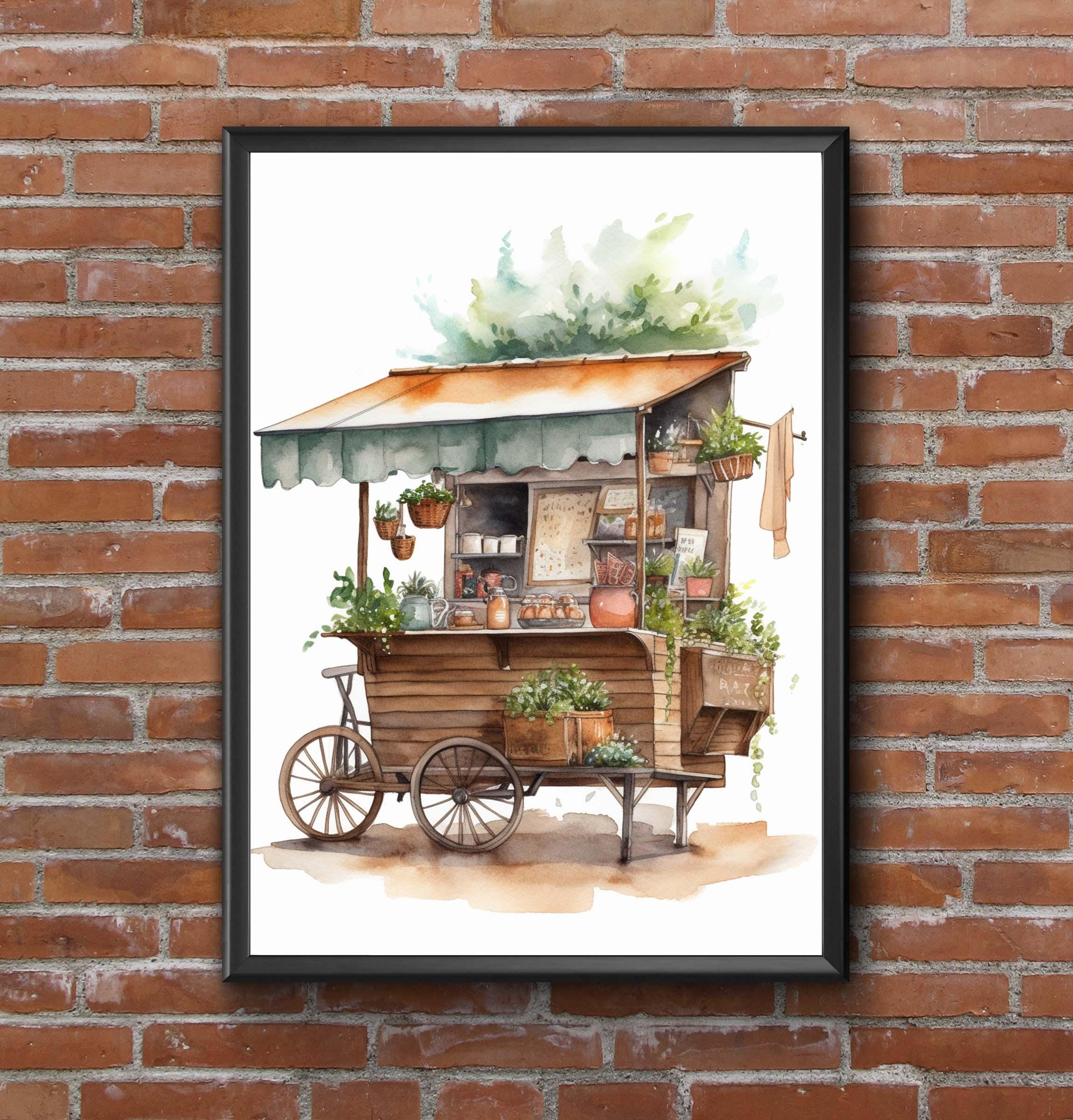 Wooden Plant Stall Watercolor Art Print: Garden Decor - Etsy