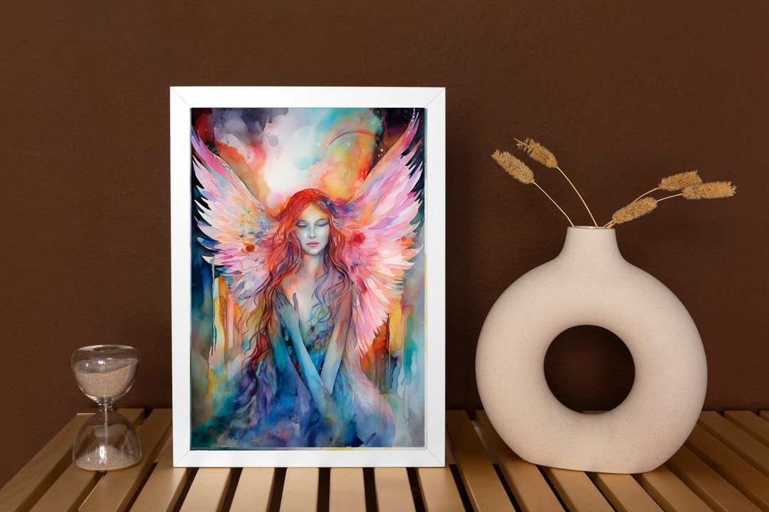 Angel Spiritual Watercolour Splash Art A4 Print - Etsy