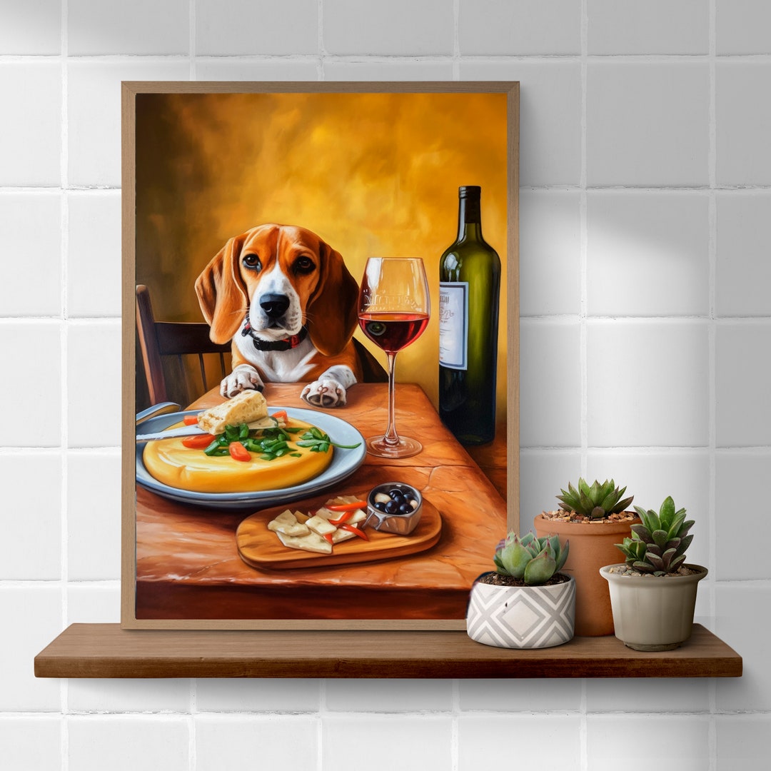 Italian Inspired Beagle Eating Spaghetti- Funny A4 Art Print, Dog ...