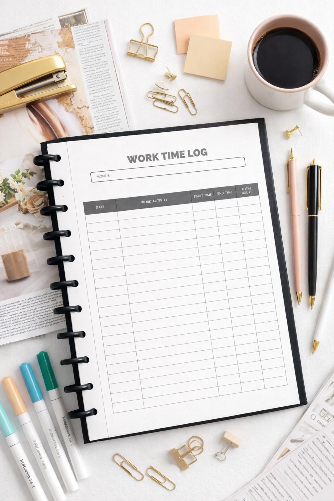 Work Time Log Planner Insert, Junior Size Disc Bound (digital Download ...
