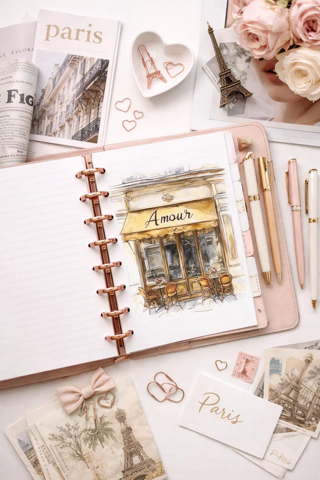 Parisian Cafe Planner Dashboard, Amour Watercolor Design (digital ...