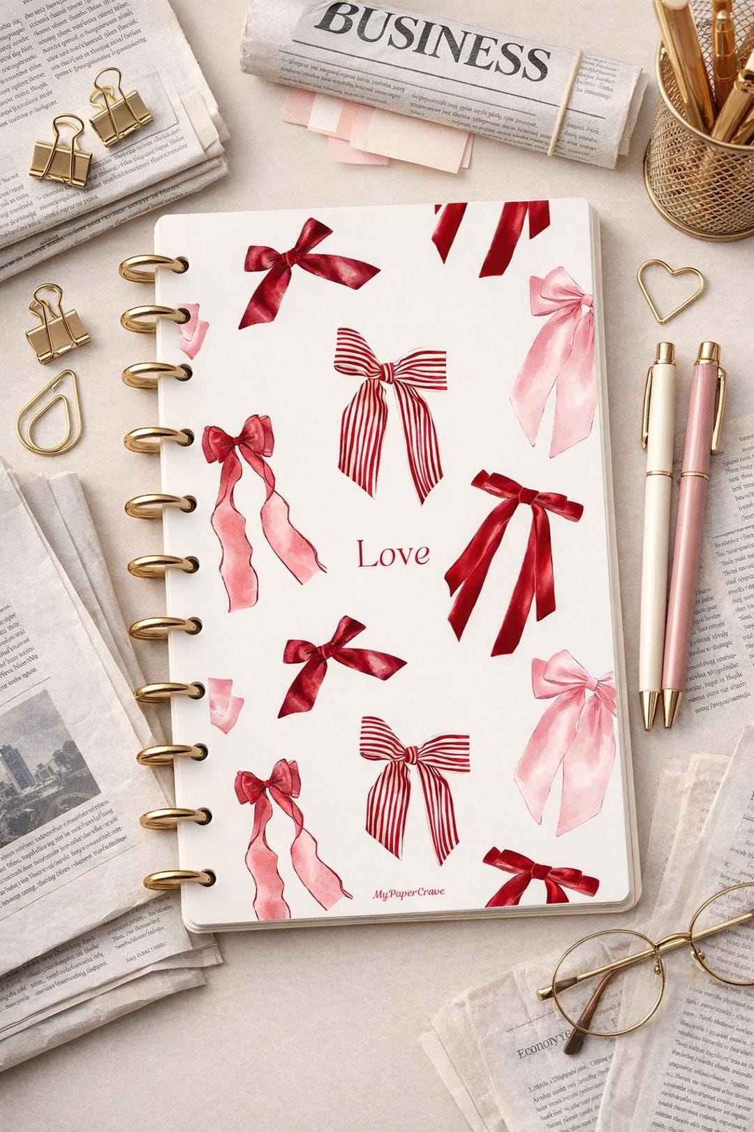 Red & Pink Bows Planner Dashboard, Elegant Stationery (digital Download ...