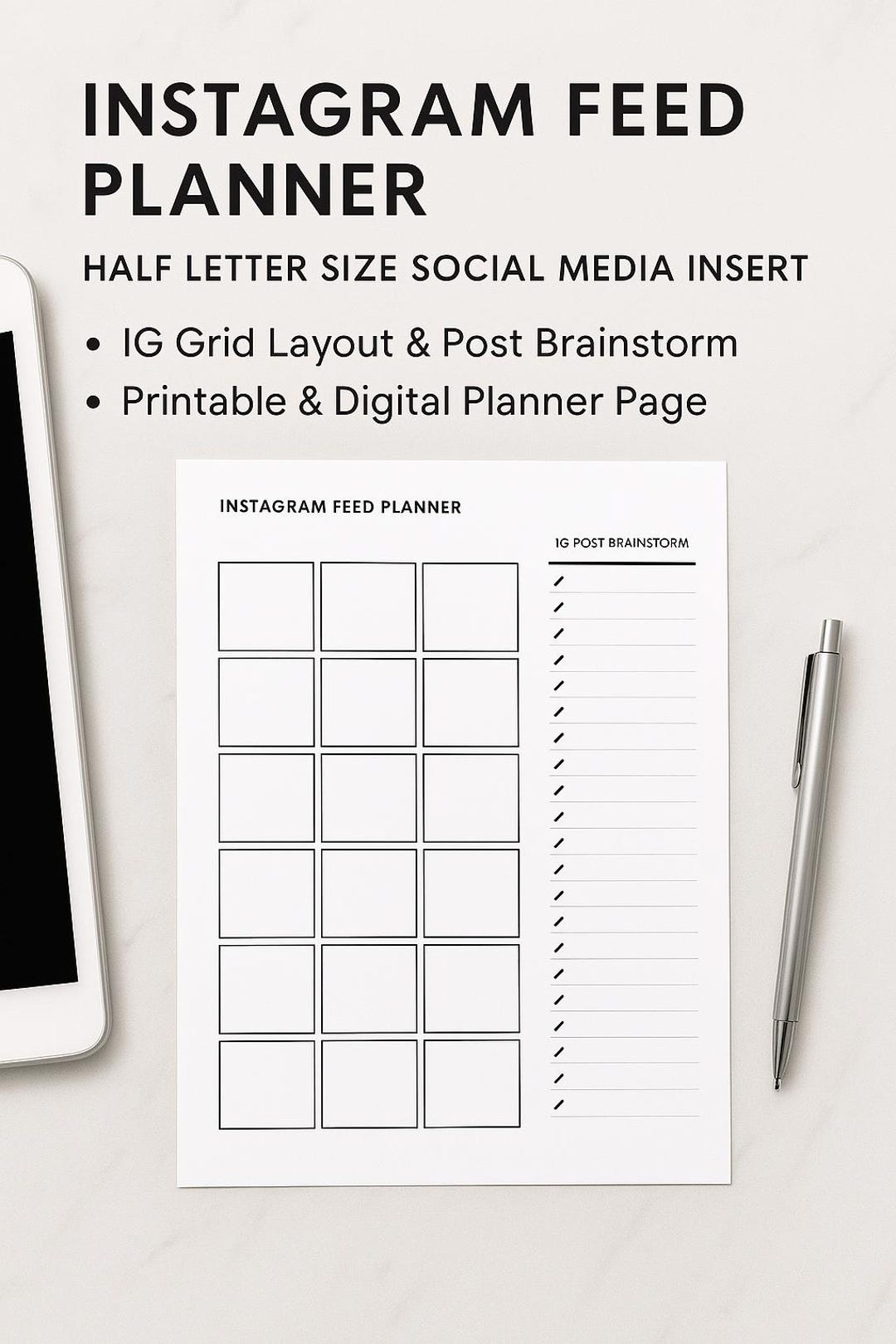 Instagram Feed Planner|half-letter Size Social Media Insert| IG Grid ...