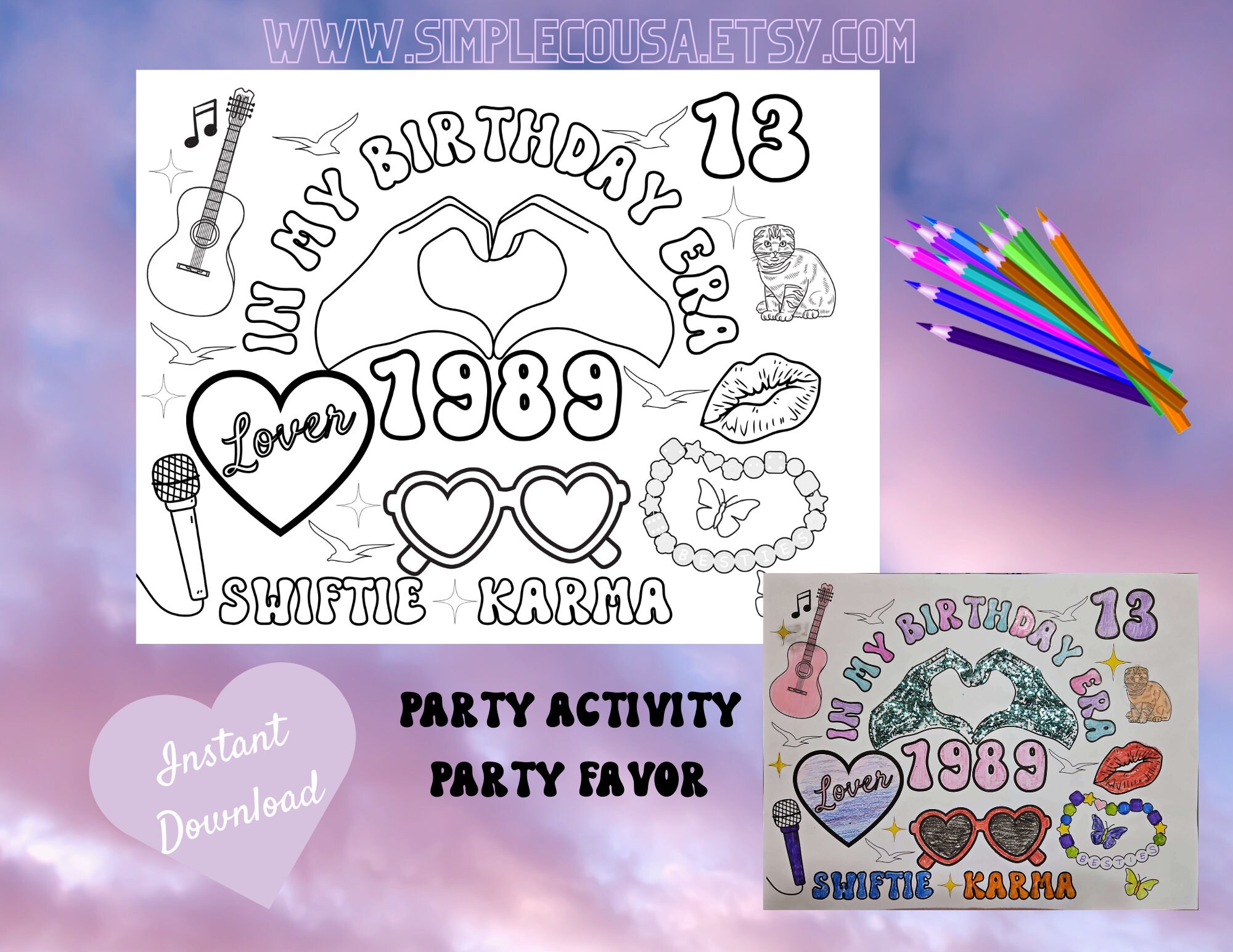 Taylor Swift in My Birthday Era Coloring Printable, Activity for Party ...