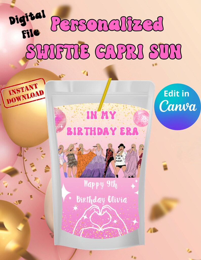 Eras Tour Birthday Juice Pouch Label Personalized Taylor Swift Birthday ...