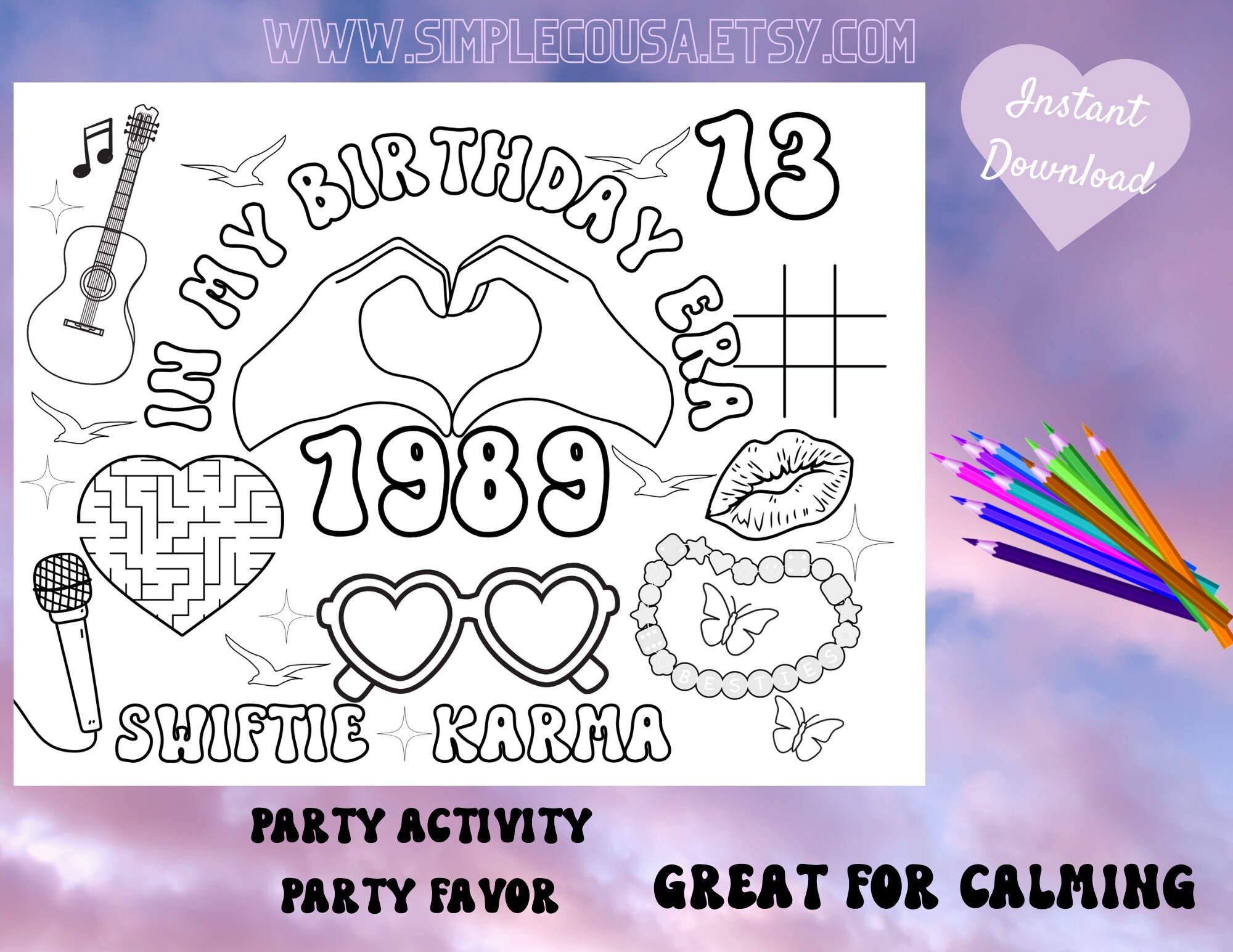 Taylor Swift in My Birthday Era Coloring Printable, Activity for Party ...