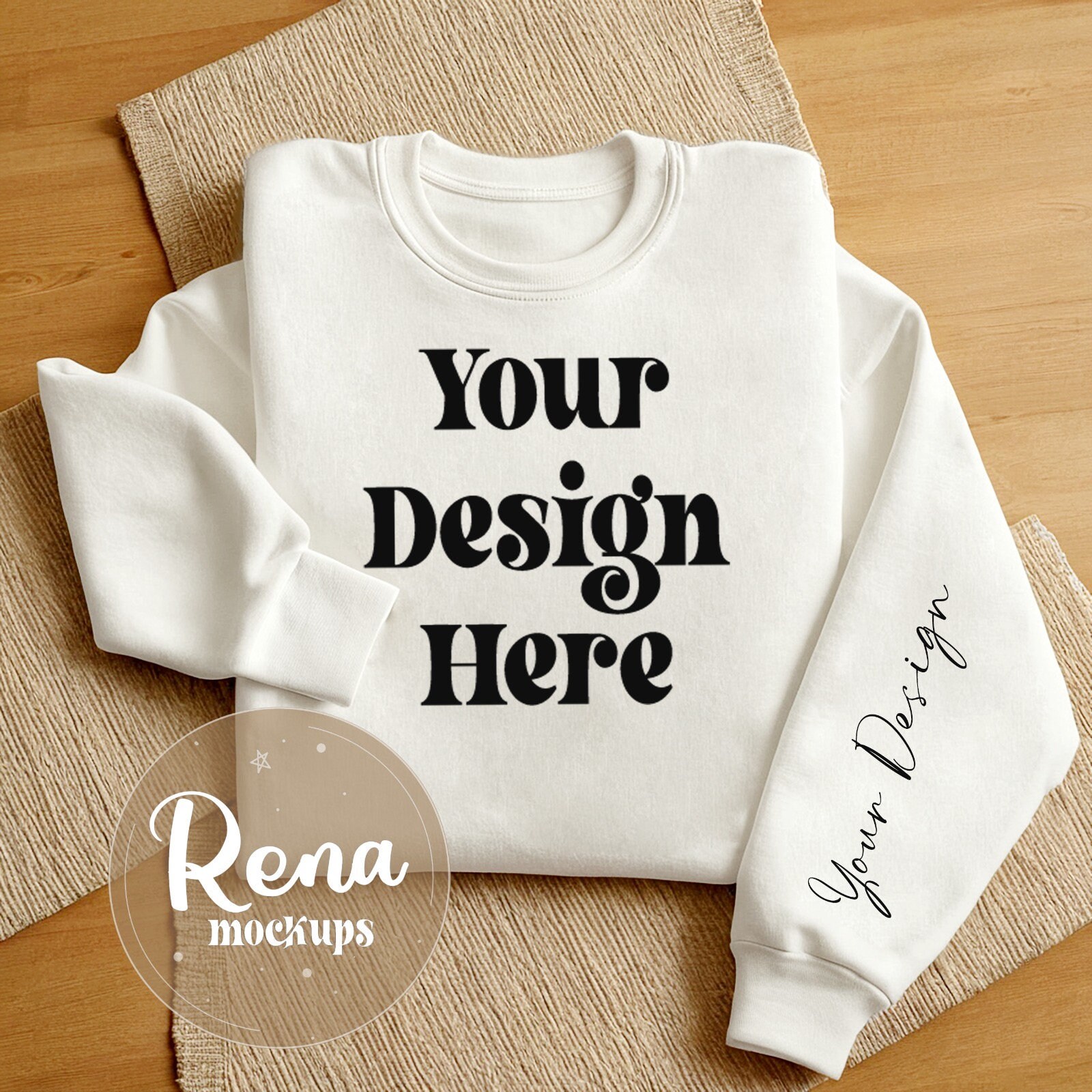 Gildan White Sweater Folded Mockups White Sweatshirt Sleeve Print Mock ...