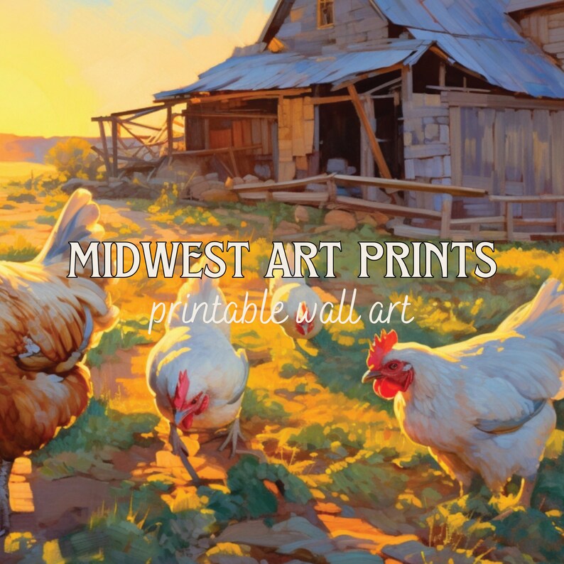 Printable Chicken Farm Wall Art Chicken Painting Farmhouse Decor ...