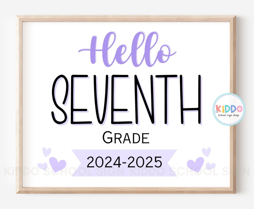 First Day of 7TH SEVENTH Grade Sign Purple Girly Heart Love Themed ...