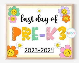 BOHO LAST Day of Preschool Sign, 1st Day of School Printable Sign for ...
