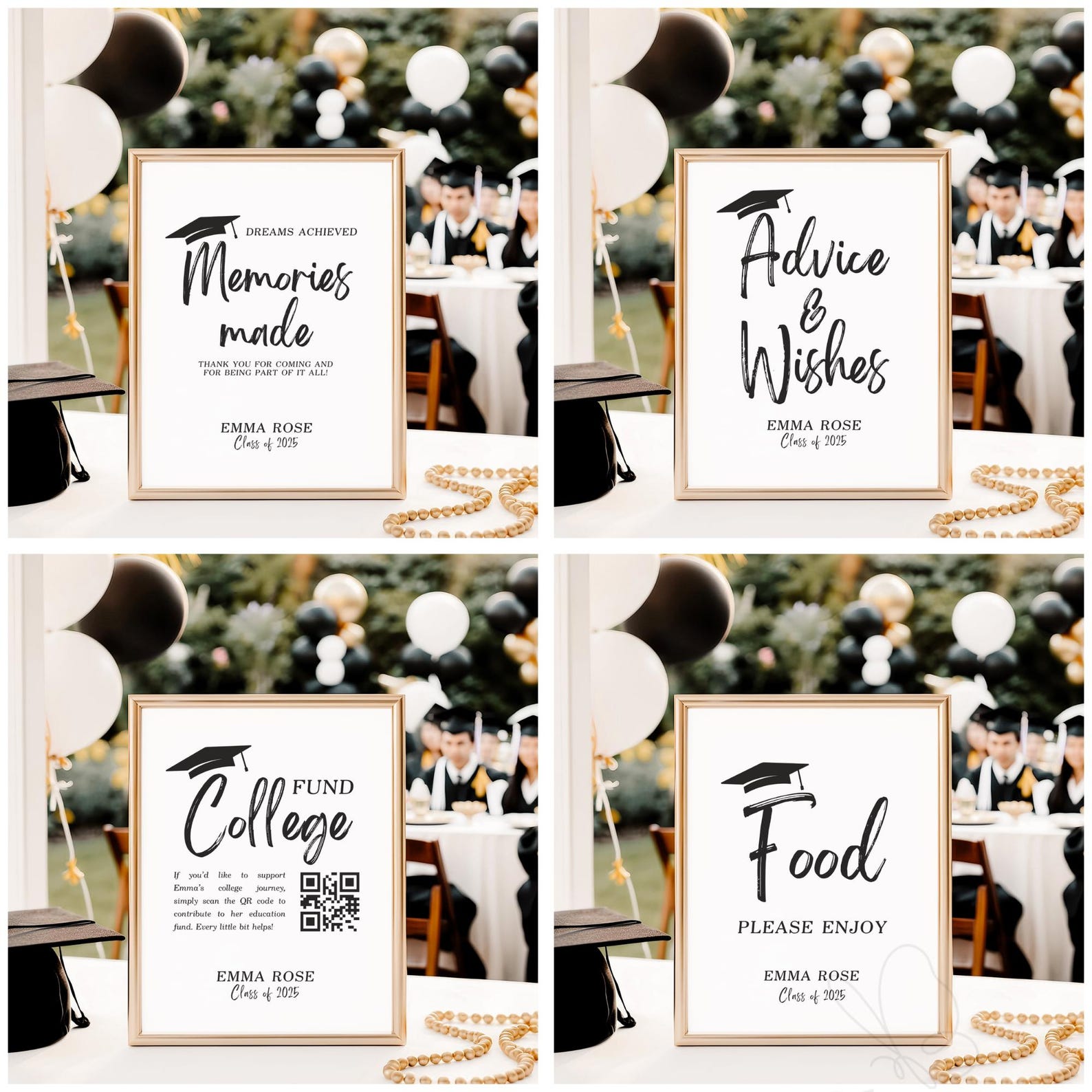 EDITABLE Graduation Party Sign Template Bundle, Qr Code Sign College ...