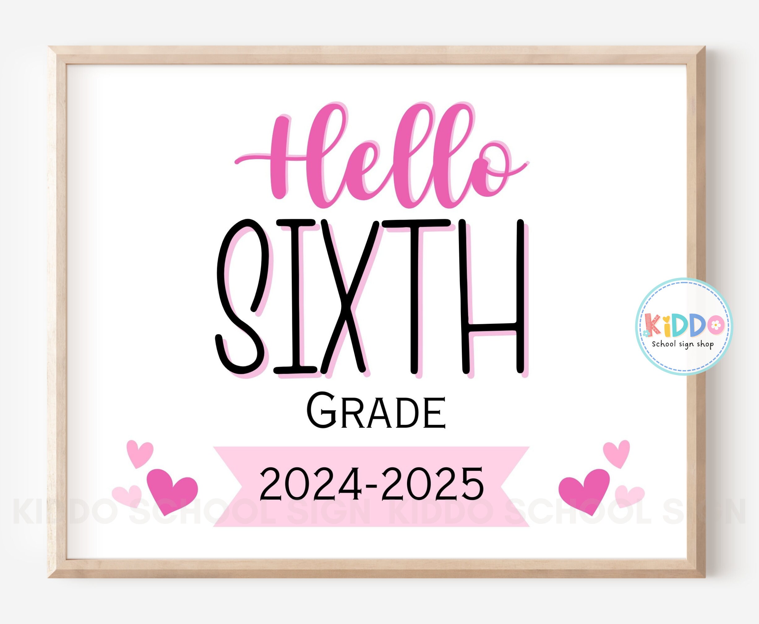 First Day of Sixth 6th Grade Sign Pinky Girly Heart Love Themed ...