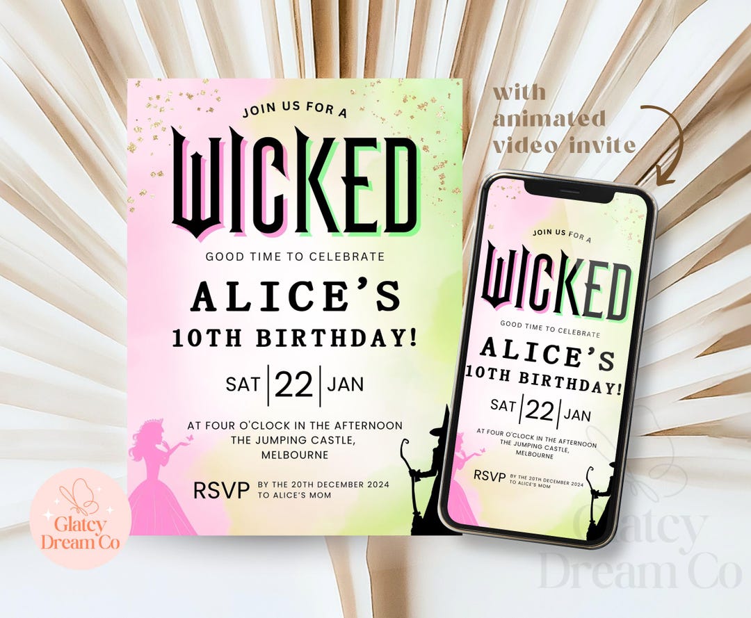 EDITABLE Wicked Birthday Party Invitation, Pink and Green Party ...