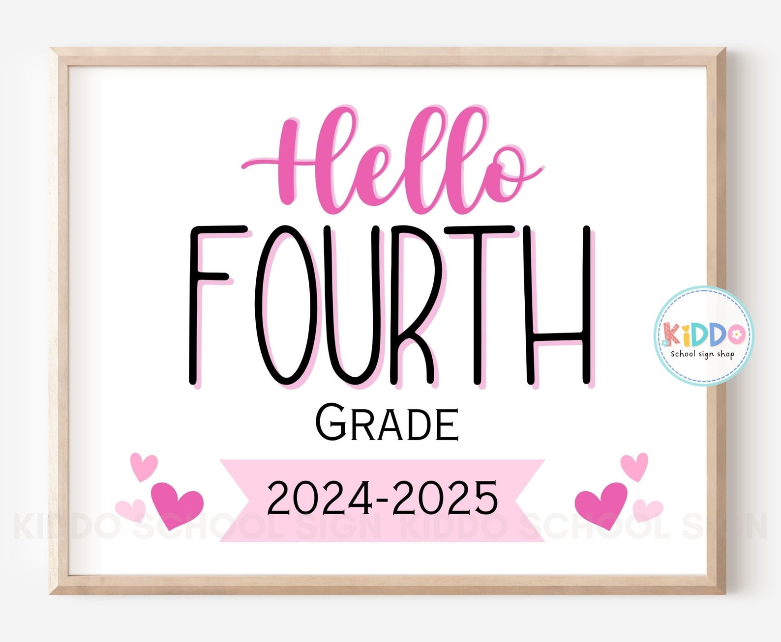 First Day of Fourth Grade Sign Hello 4th Grade Pinky Girly Heart Love ...