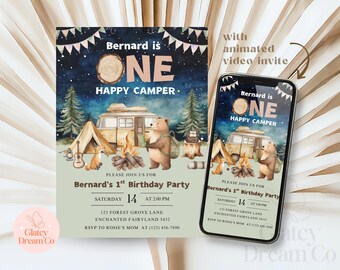 One Happy Camper Birthday Invitation | Editable Print and Download | Fun Boy 1st Birthday ...