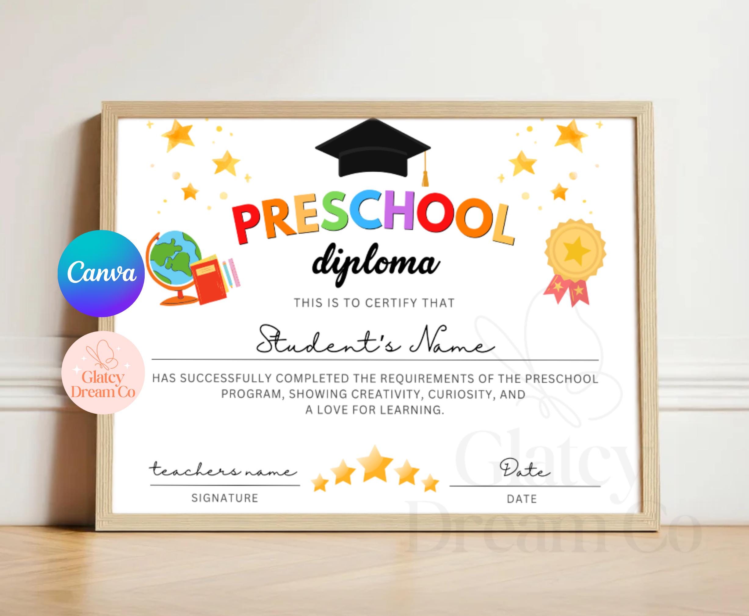 FULLY EDITABLE Preschool Diploma Certificate Template Preschool ...