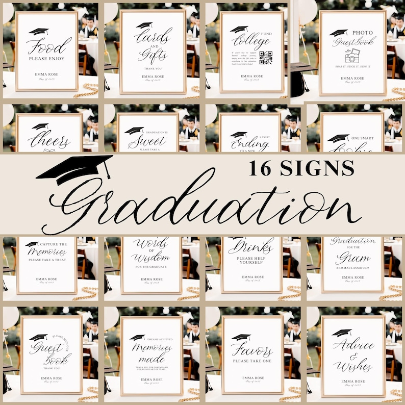 EDITABLE Graduation Party Sign Bundle Template Modern Minimalist ...