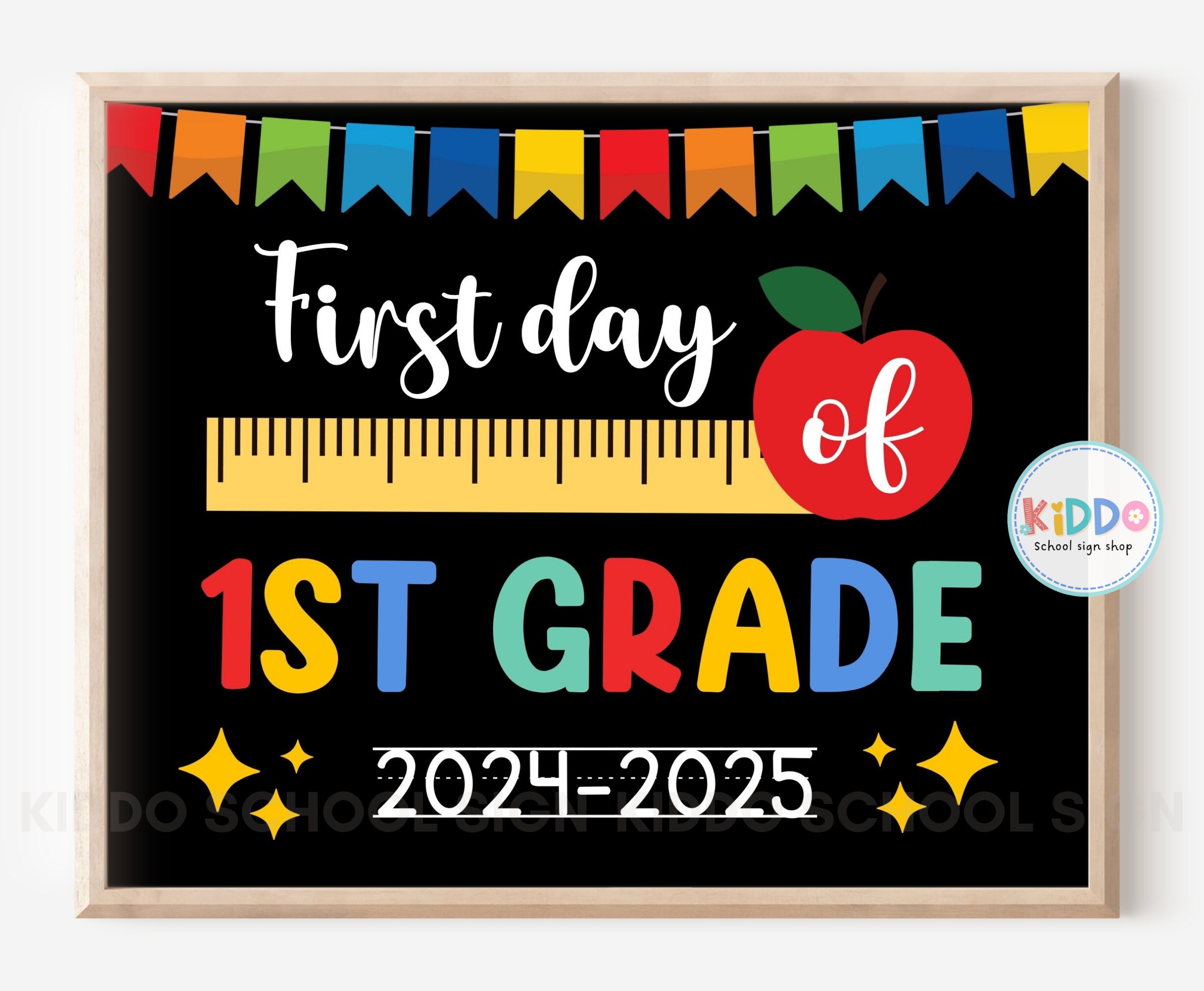 FIRST Day of First Grade Sign, Rainbow Color Black Chalkboard Apple ...