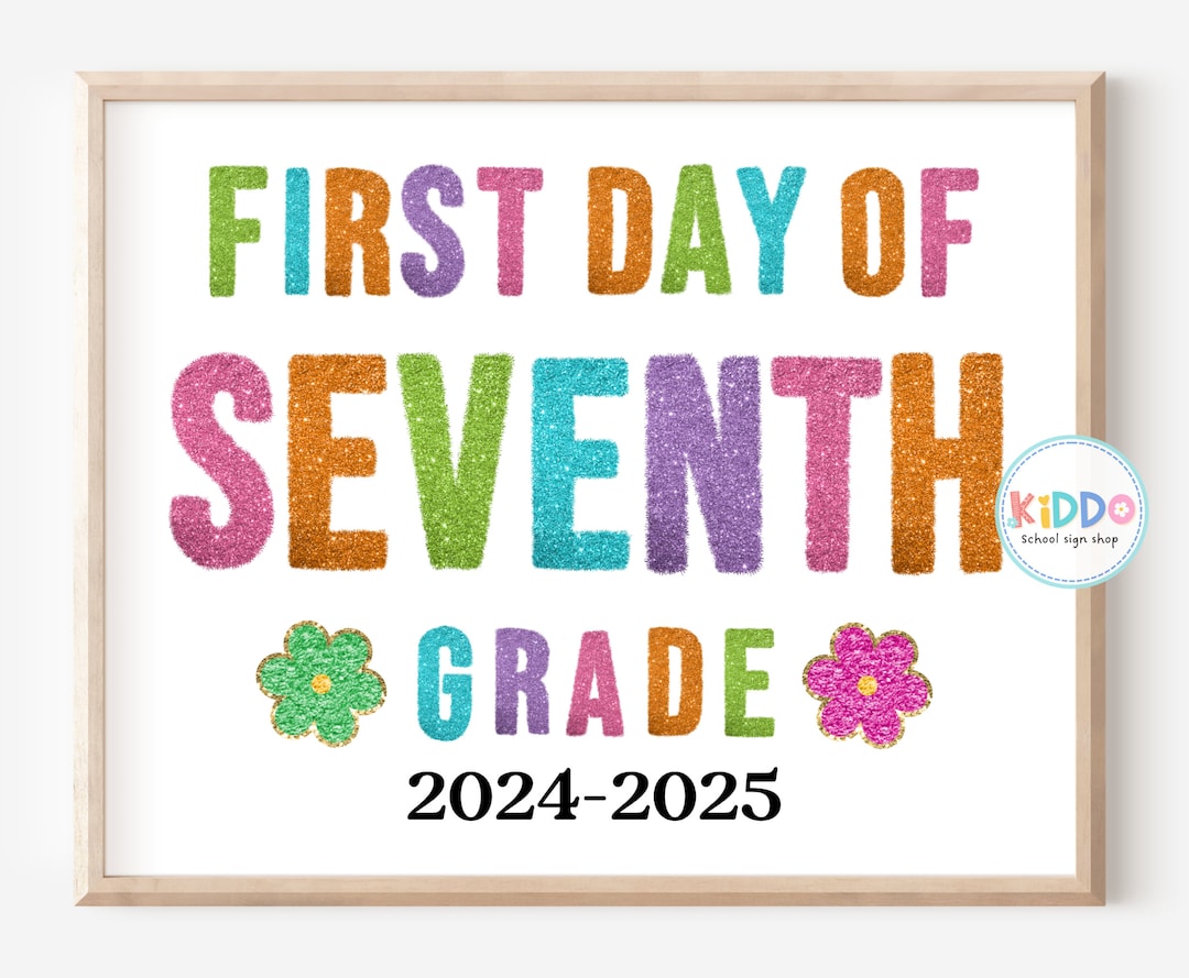 FIRST Day of Seventh Grade Sign, FIRST Day of 7th Grade, Tinsel Pastel ...
